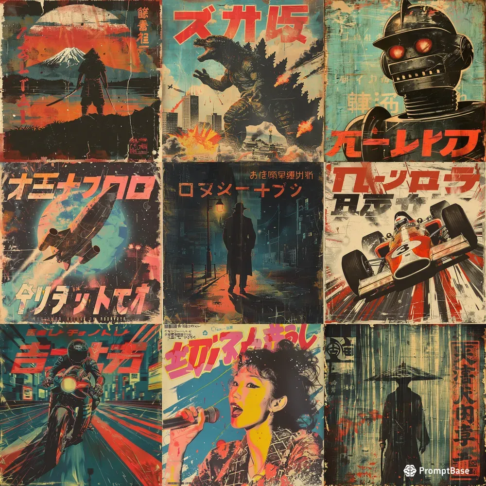 Retro Japan Posters 70s80s Vintage Midjourney Prompt | PromptBase