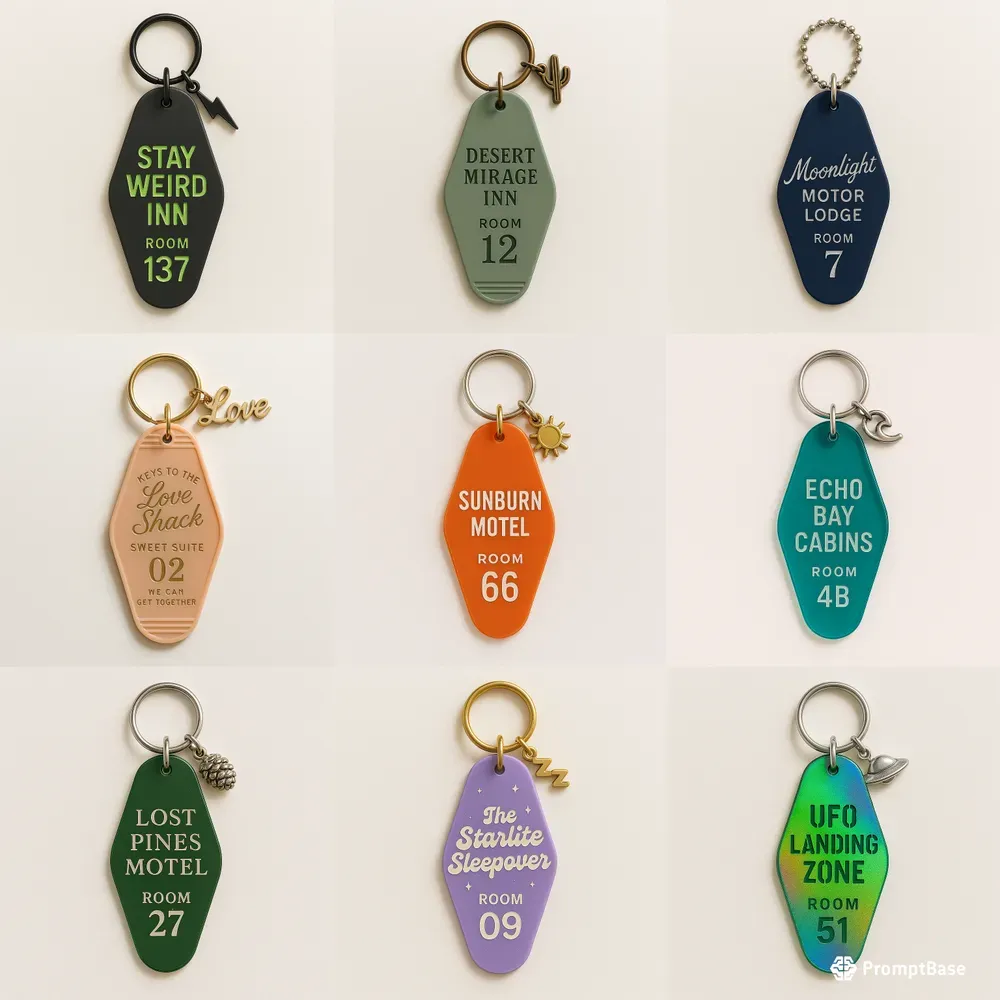 Retro Motel Key Tag Mockup Style ChatGPT Image Prompt | PromptBase