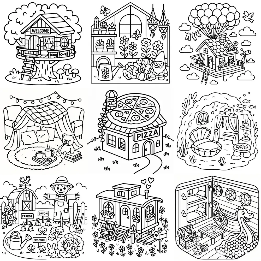 Hygge Place Coloring Book Pages For Kids ChatGPT Image Prompt | PromptBase