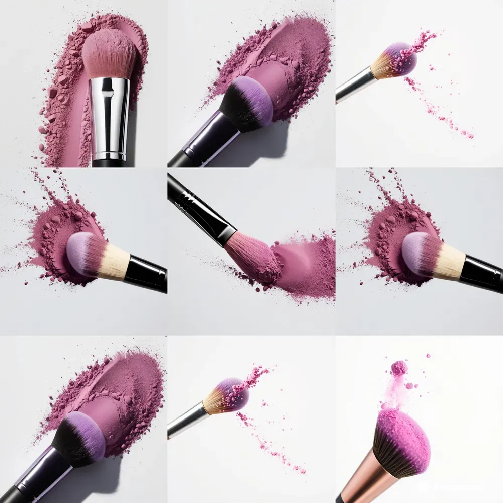 Dynamic Makeup Brush Explosions Midjourney Prompt | PromptBase