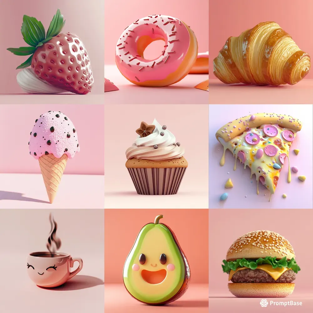 3D Stylized Food Icons In C4D Style Midjourney Prompt | PromptBase