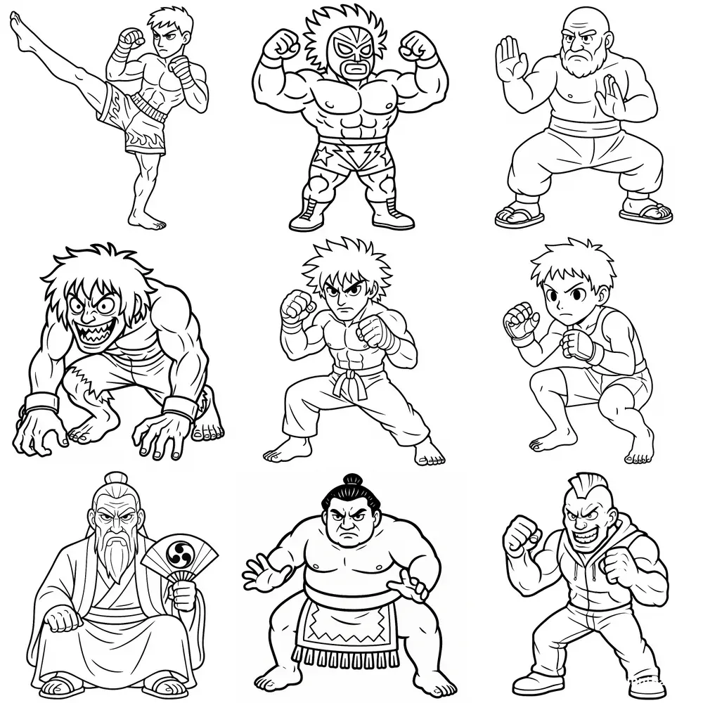 Kengan Ashura Characters Coloring Pages ChatGPT Image Prompt | PromptBase