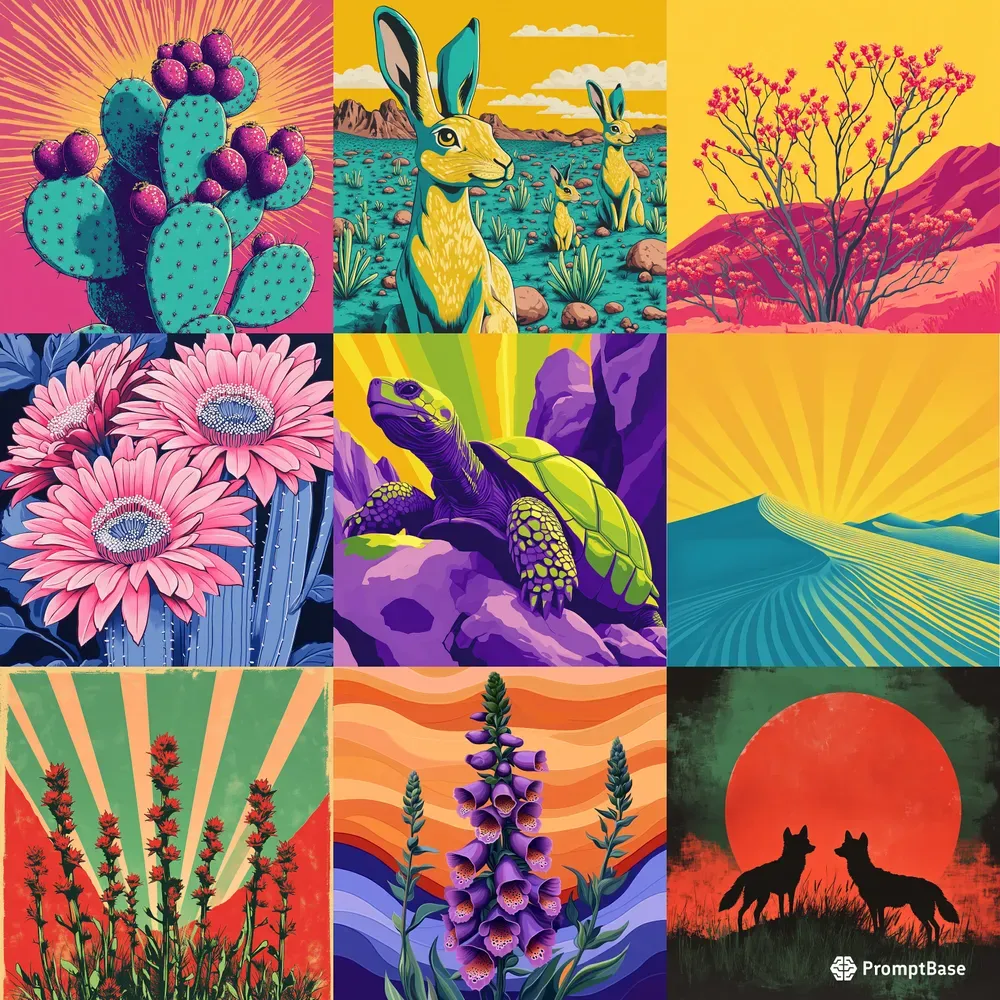 Pop Art Desert Landscapes Animals Midjourney Prompt | PromptBase