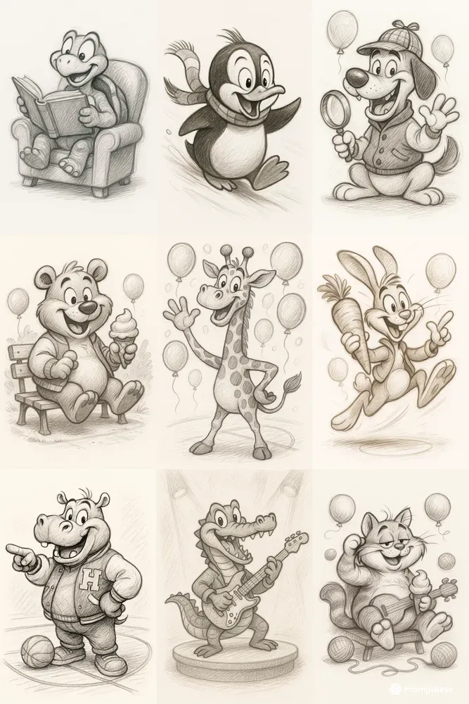 Playful Cartoon Pencil Sketches ChatGPT Image Prompt | PromptBase