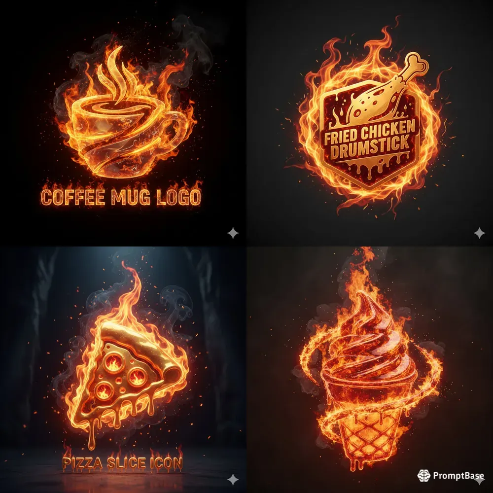 Flaming 3D Food Logo Collections Gemini Image Prompt | PromptBase