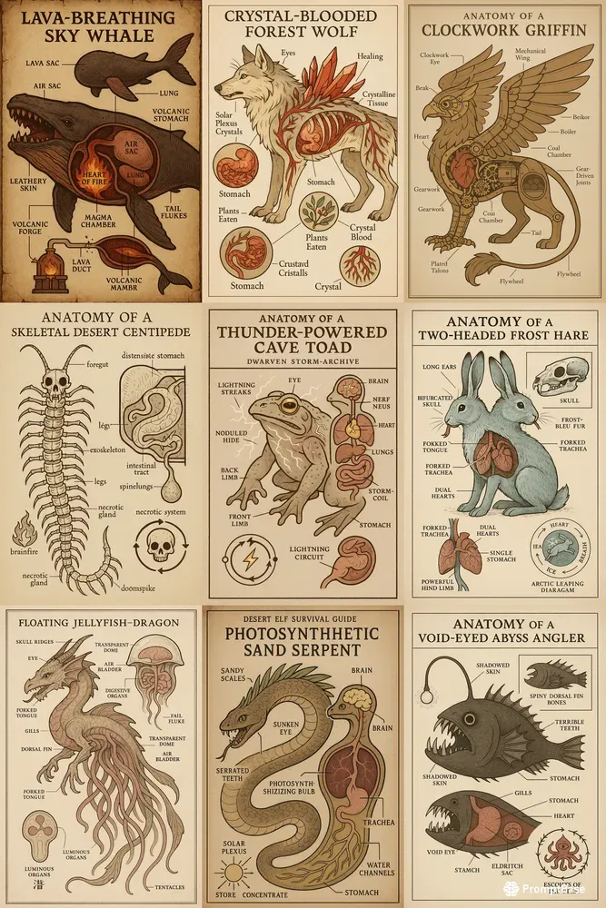 Fantasy Creature Anatomy Posters ChatGPT Image Prompt | PromptBase