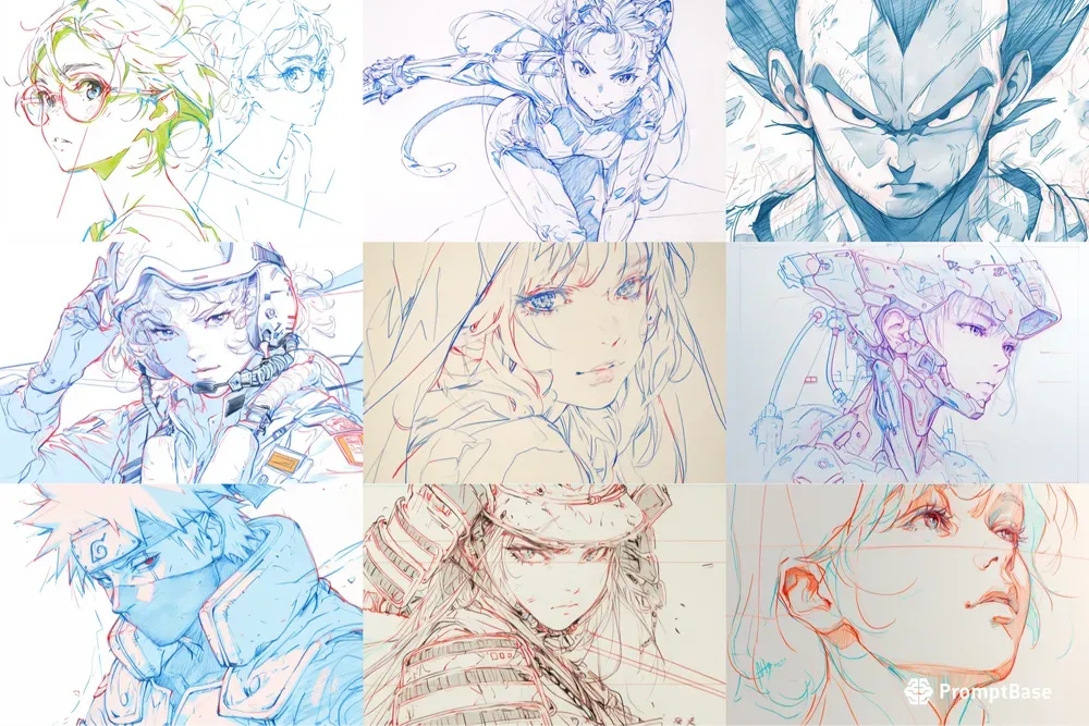 Anime Douga Keyframe Drawings Midjourney Prompt | PromptBase