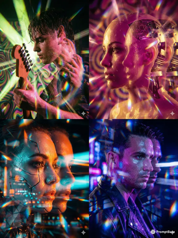 Stroboscopic Neon Prism Portraits Gemini Image Prompt | PromptBase