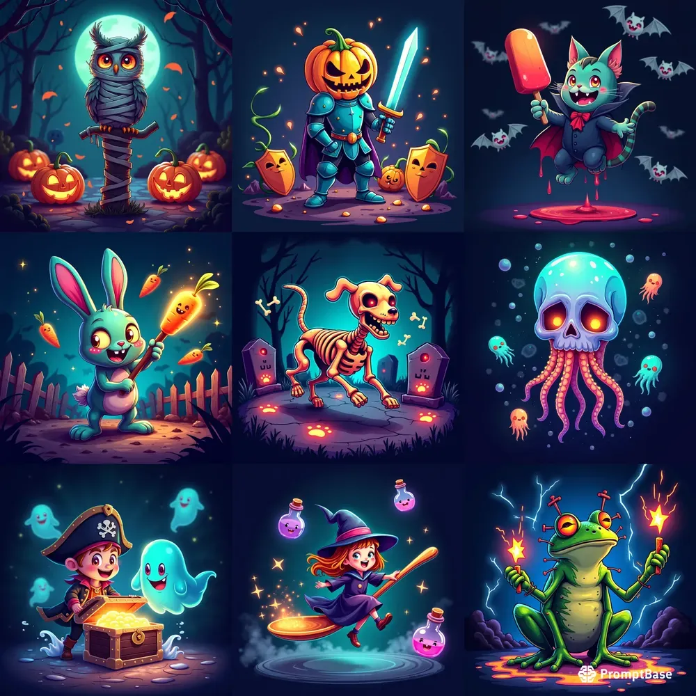 Spooky Cartoon Character Scenes FLUX Prompt | PromptBase