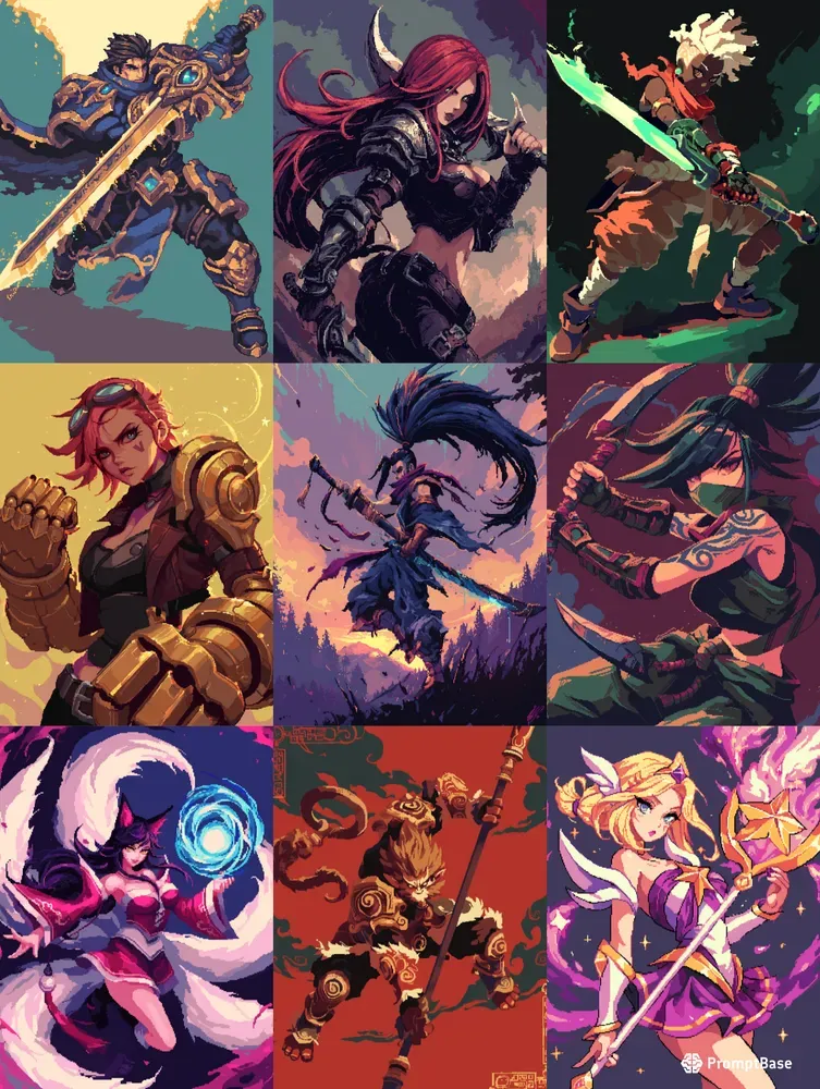 Pixel Art League Of Legends Characters Midjourney Prompt | PromptBase