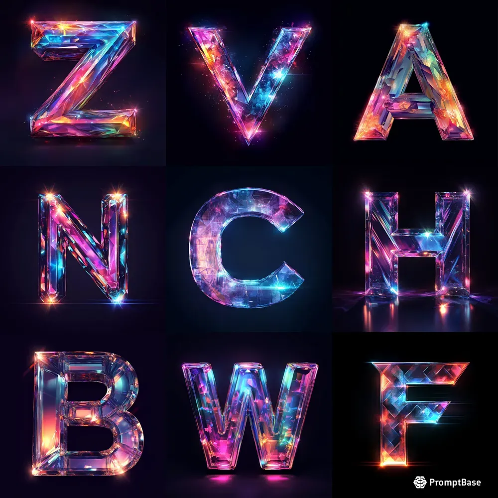 Prismatic Crystal Letter Logos Midjourney Prompt | PromptBase