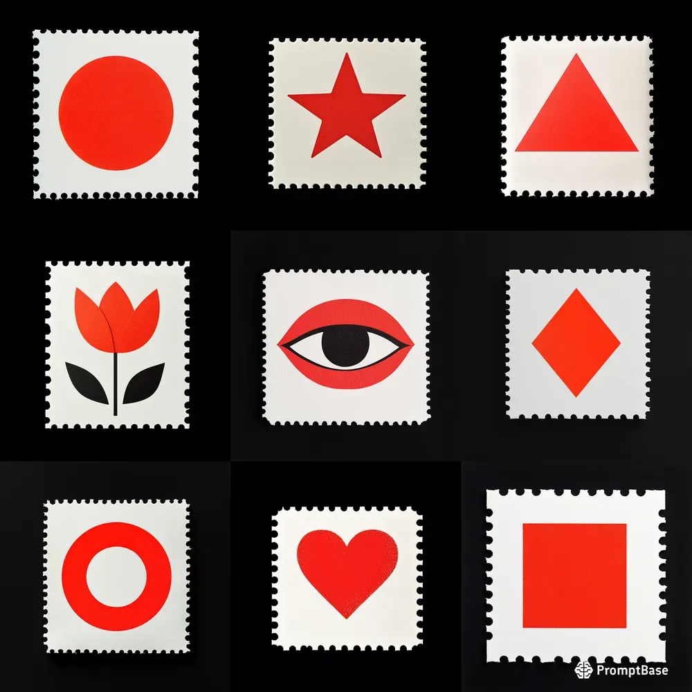 Minimalist Geometrical Postage Stamps Midjourney Prompt | PromptBase