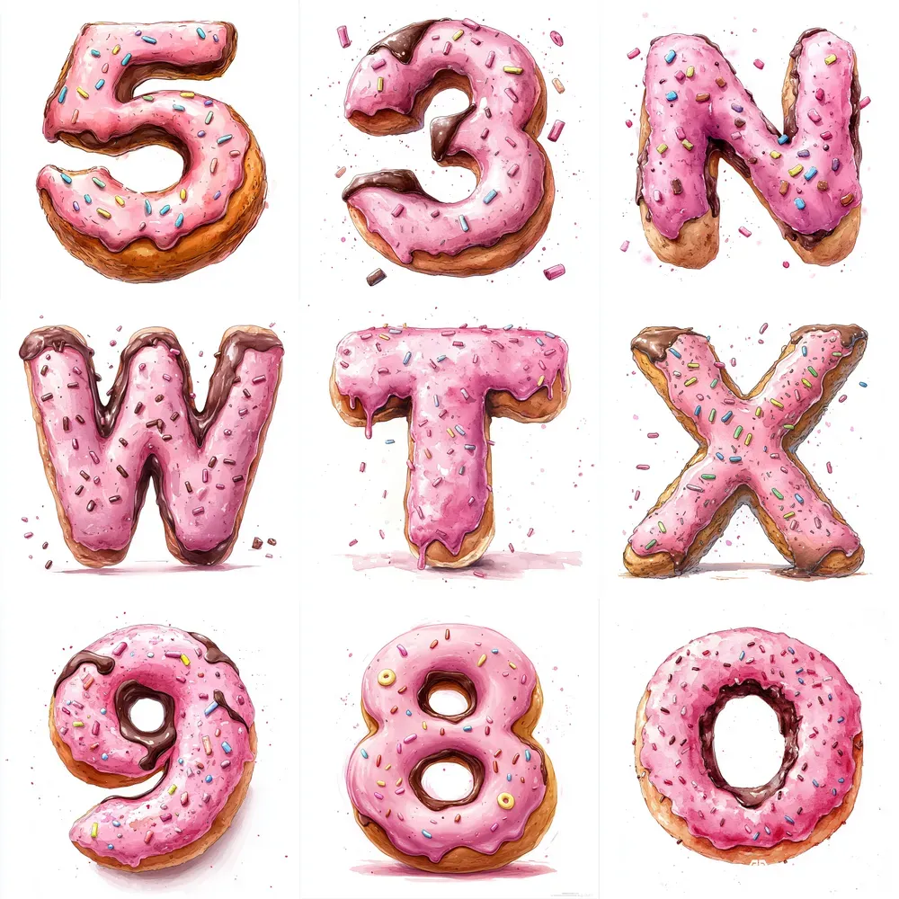 Donut Texture Letters And Numbers Design Midjourney Prompt | PromptBase