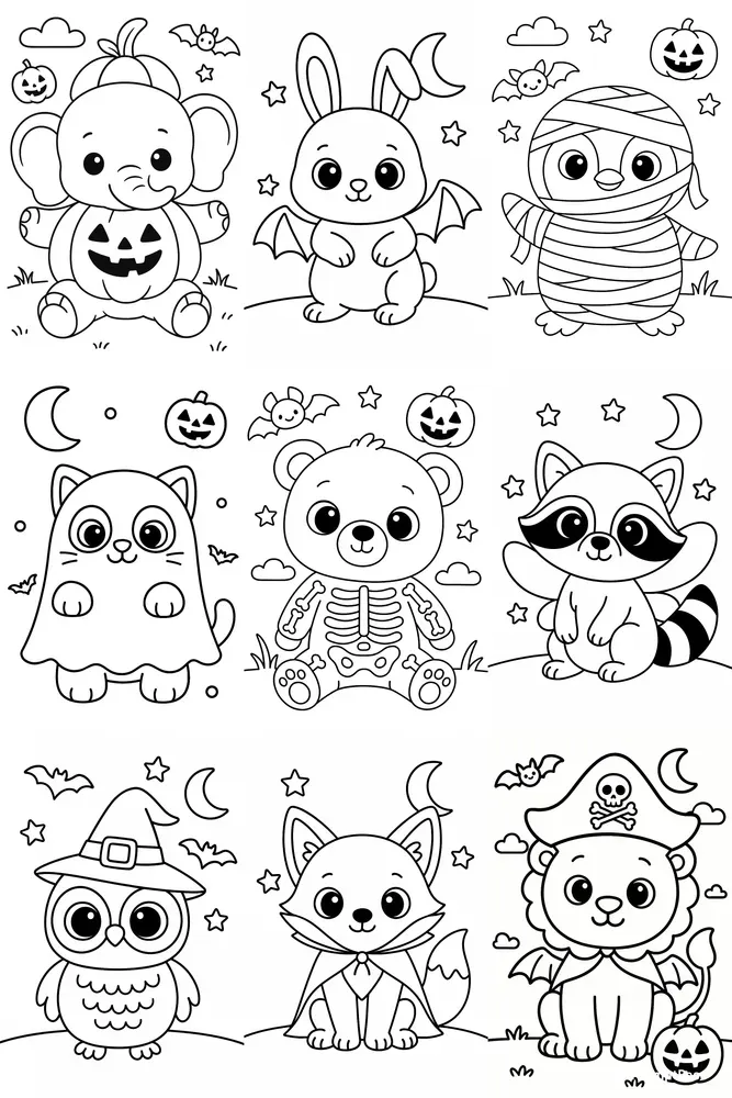 Cute Halloween Animals Coloring Pages ChatGPT Image Prompt | PromptBase