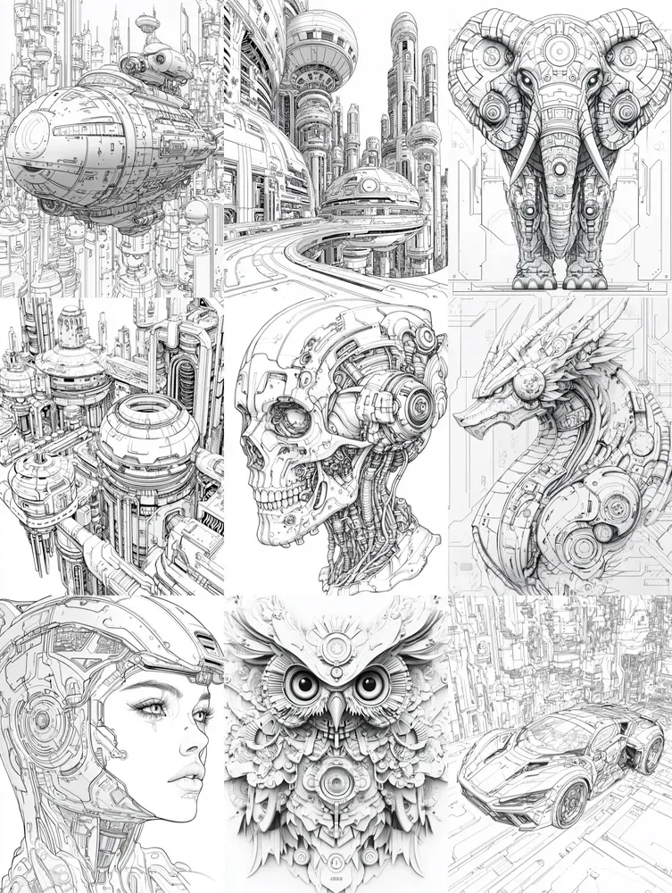 Cyberpunk Coloring Books For Adults Midjourney Prompt | PromptBase