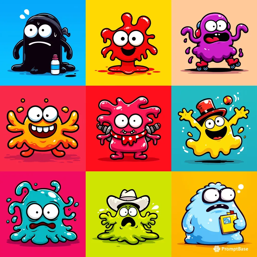 Cartoon Blob Characters Pack Midjourney Prompt | PromptBase