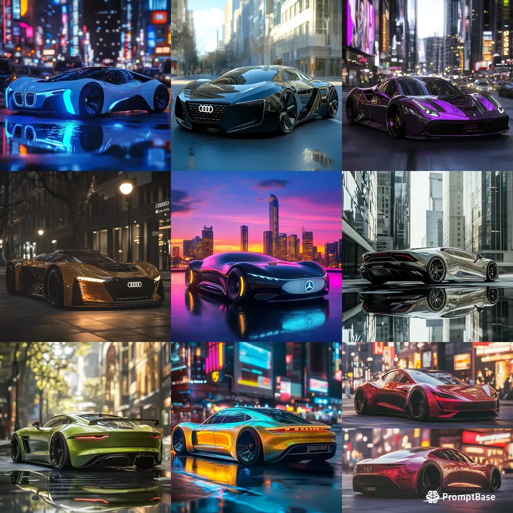 Futuristic Car Variations Colors And Mods Midjourney Prompt | PromptBase