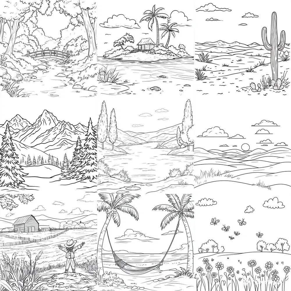 Scenic Coloring Pages For Kids Midjourney Prompt | PromptBase