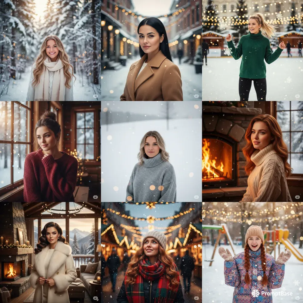 Cozy Winter Girls Portraits 4K Gemini Image Prompt | PromptBase