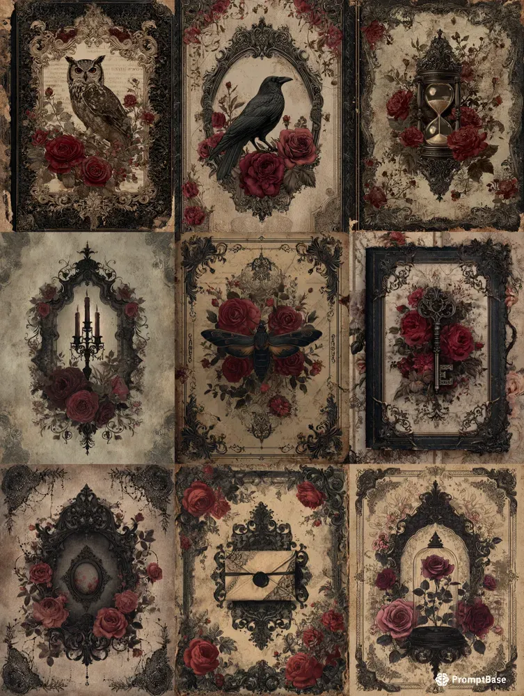 Victorian Gothic Book Covers With Roses Midjourney Prompt | PromptBase