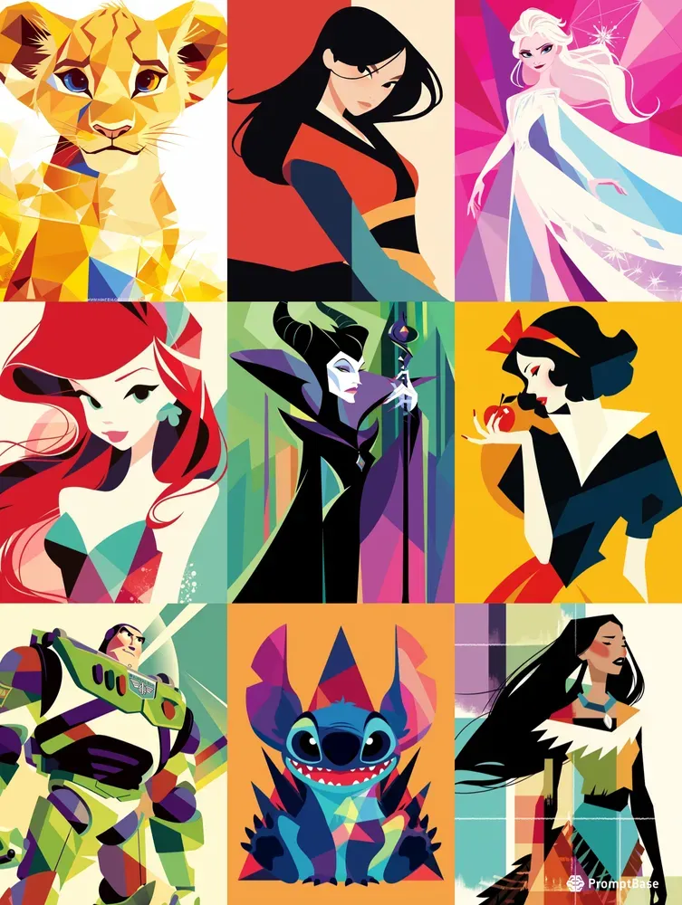 Minimalist Disney Character Portraits Midjourney Prompt | PromptBase