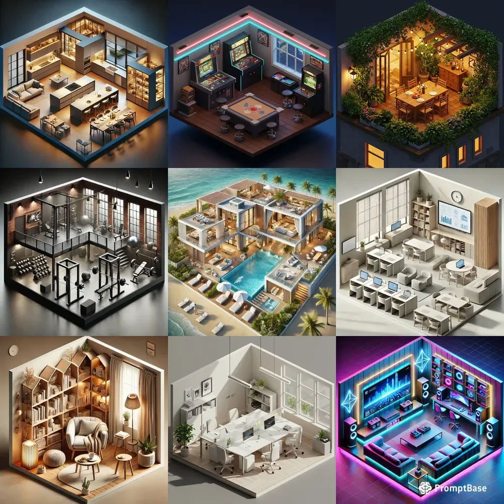Isometric 3D Room Space Renders DALL·E Prompt | PromptBase