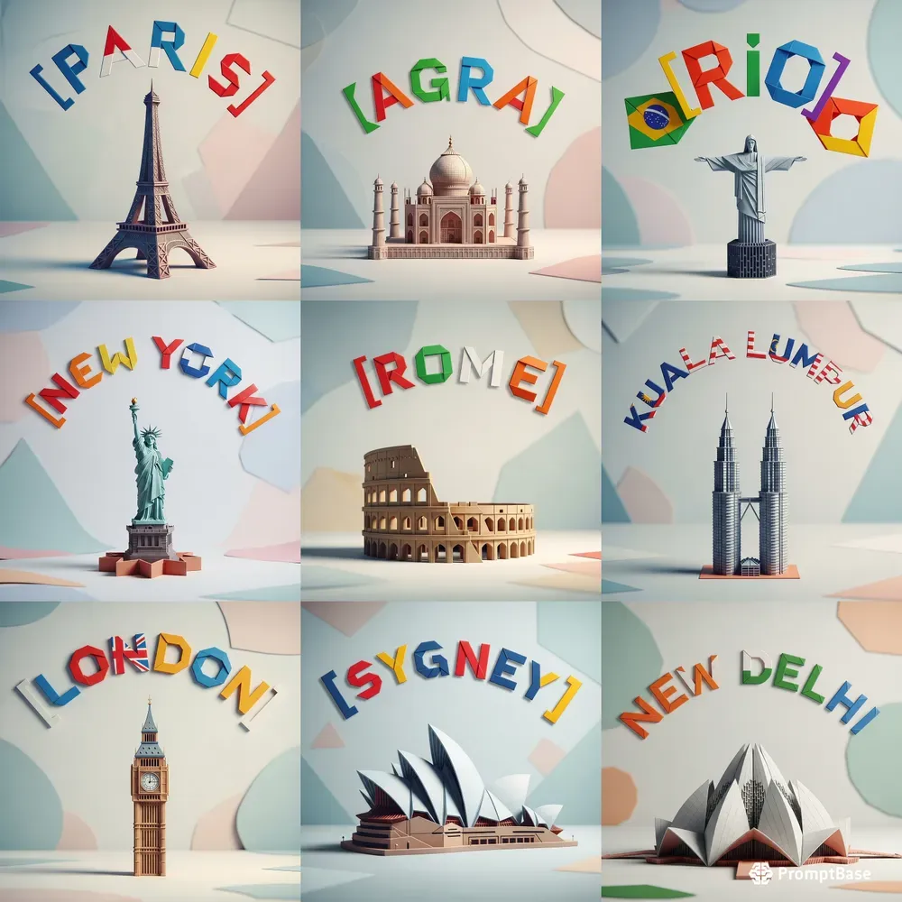 Origami Landmark Poster Generators Imagen Prompt | PromptBase