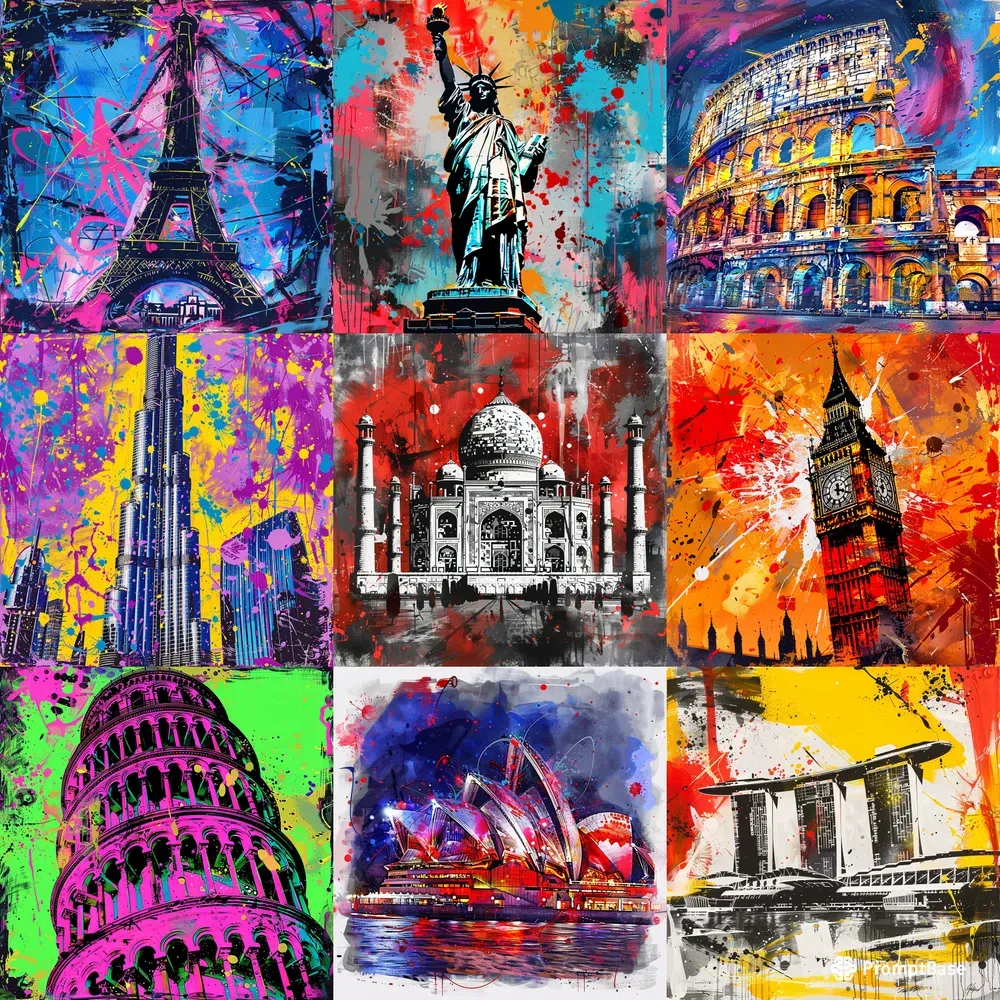 Vibrant Landmark Street Art Packs Midjourney Prompt | PromptBase