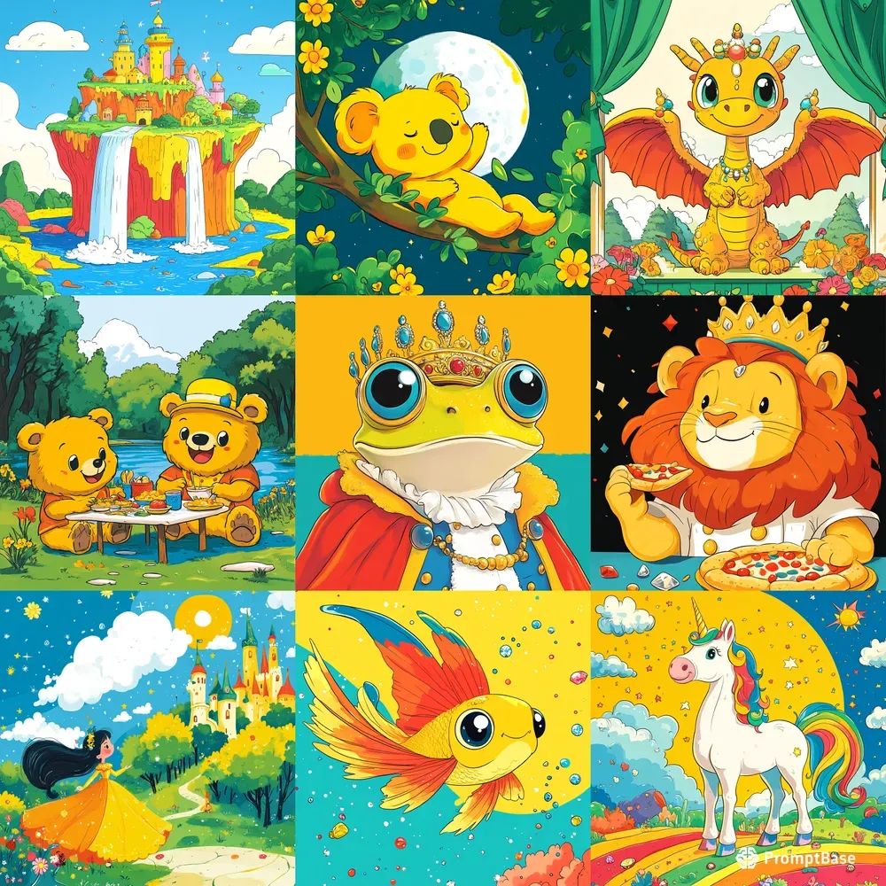 Vibrant Cartoons For Kids Storybooks Midjourney Prompt | PromptBase