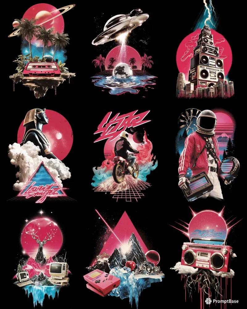 Synthwave Dream Collages Midjourney Prompt | PromptBase