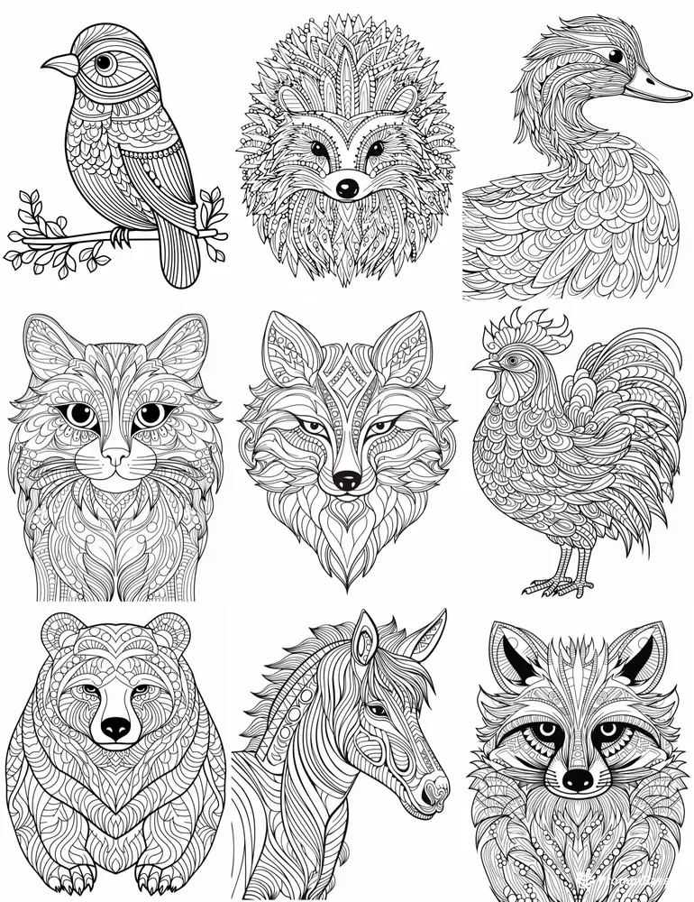 Zentangle Animals Coloring Pages Midjourney Prompt | PromptBase
