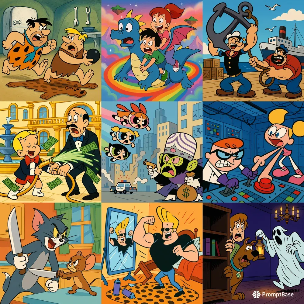 Classic Famous Cartoon Illustrations ChatGPT Image Prompt | PromptBase