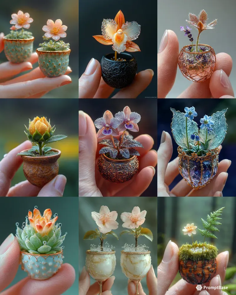 Elegant Fingers Holding Mini Floras Midjourney Prompt | PromptBase