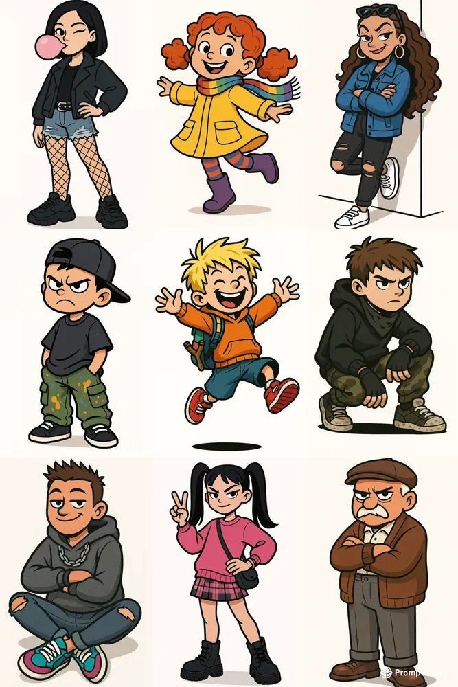 Streetwear Cartoon Character Designs ChatGPT Image Prompt | PromptBase