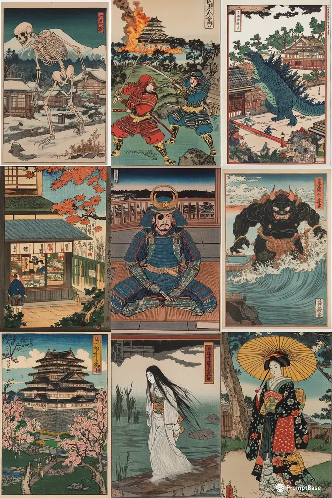 Japanese Ukiyoe Woodblock Print Style Midjourney Prompt | PromptBase