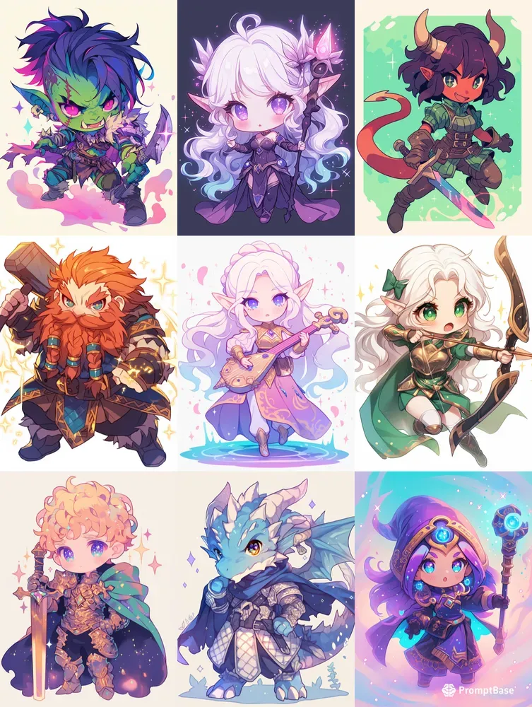 Chibi DnD Character Illustrations Midjourney Prompt | PromptBase