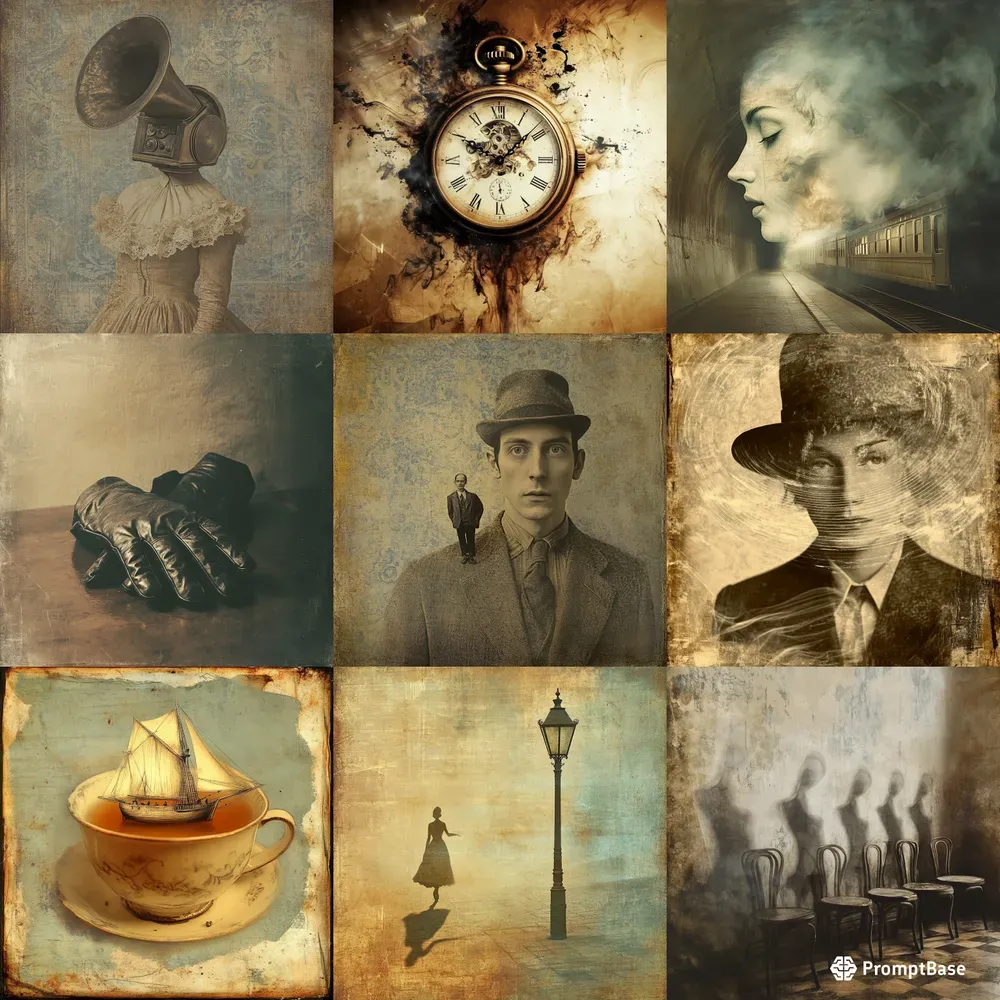 Surreal Faded Reverie Collages Midjourney Prompt | PromptBase