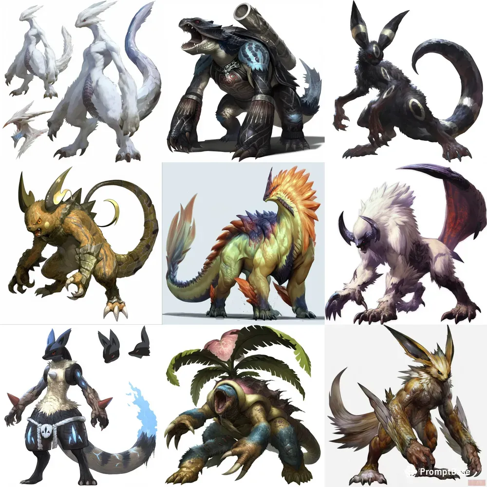 Pokemon Fusion Monster Hunter Concepts Midjourney Prompt | PromptBase