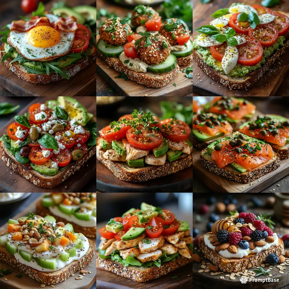 Healthy Whole Grain Toast Combinations Midjourney Prompt | PromptBase