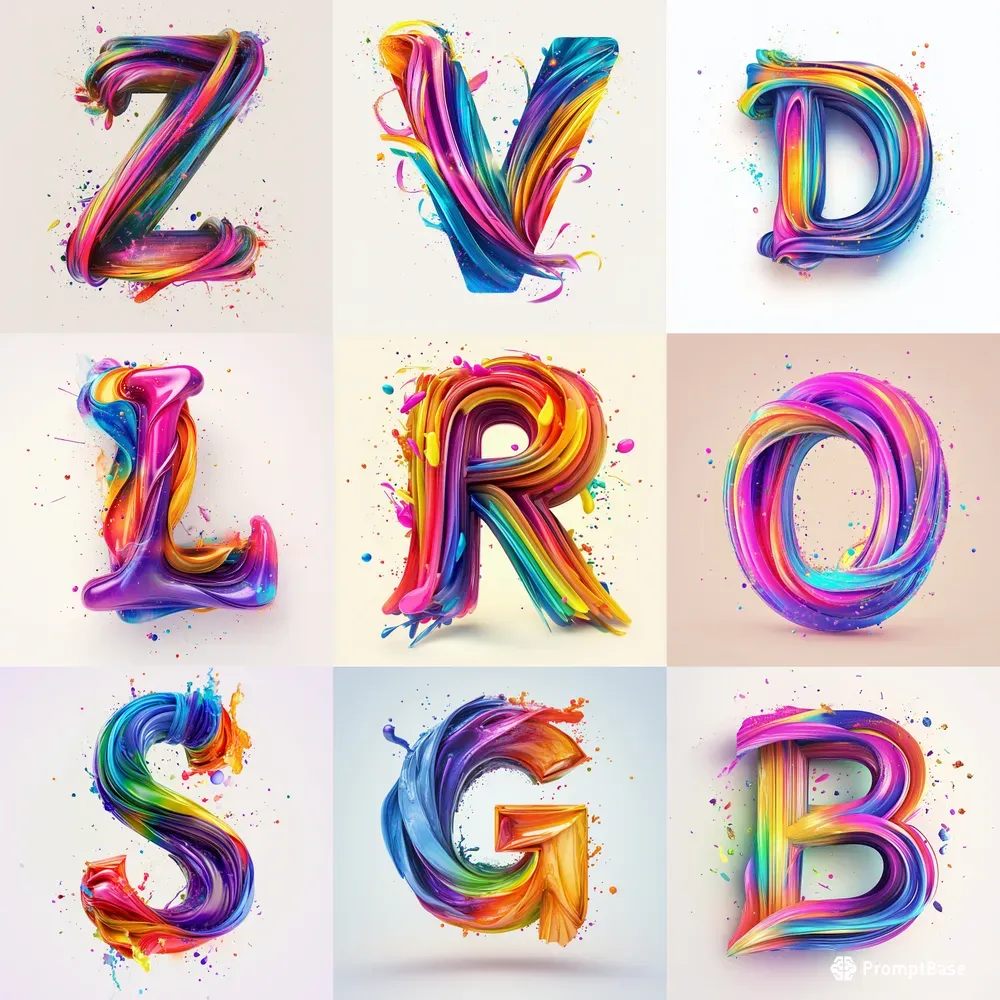 Vibrant 3D Letters With Rainbow Ribbons Midjourney Prompt | PromptBase