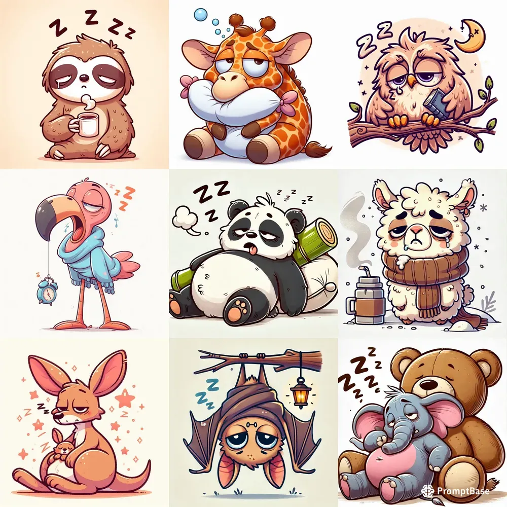 Sleepy Cartoon Cartoon Animals DALL·E Prompt | PromptBase