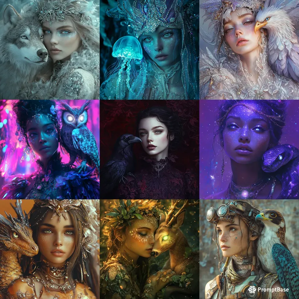 Mythical Portraits Of Girls And Beasts Midjourney Prompt | PromptBase