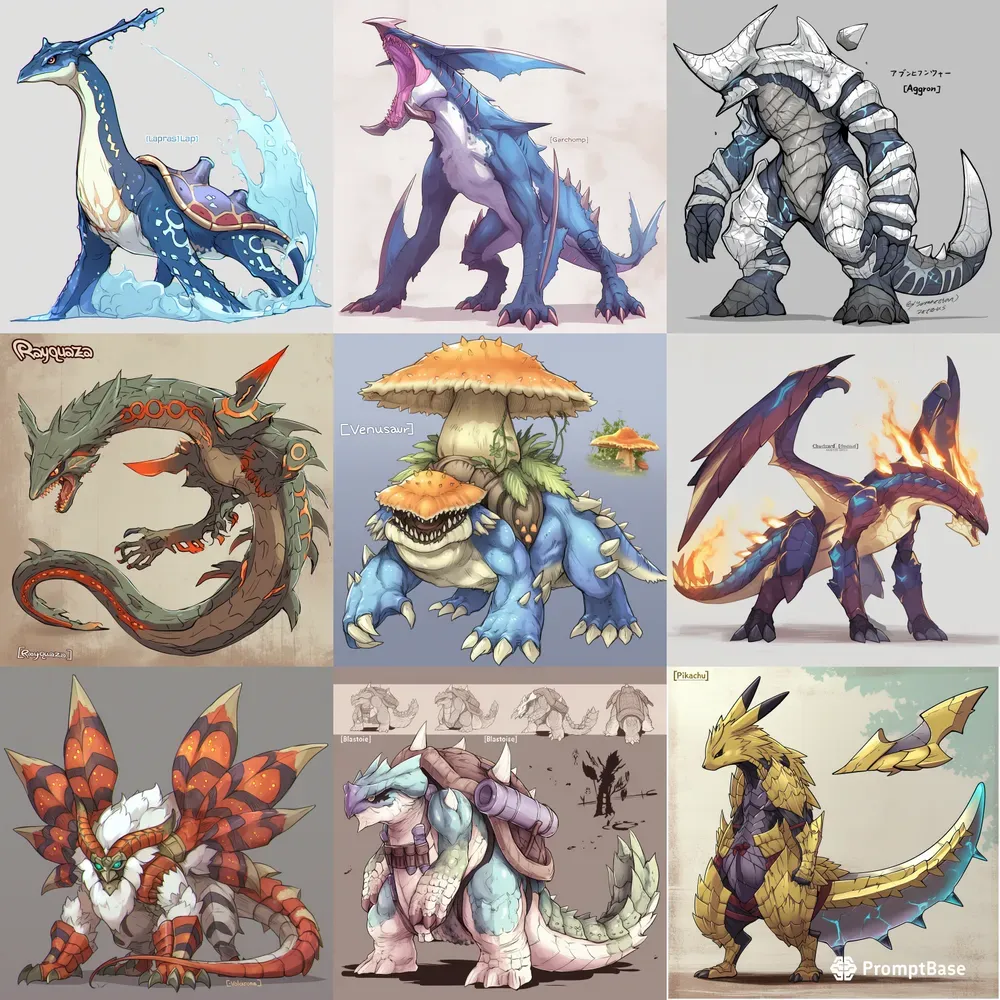 Monster Hunter Fusion Pokemon Drawings Midjourney Prompt | PromptBase