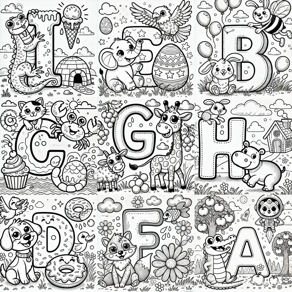 Az Alphabet Adventure Coloring Pages DALL·E Prompt | PromptBase