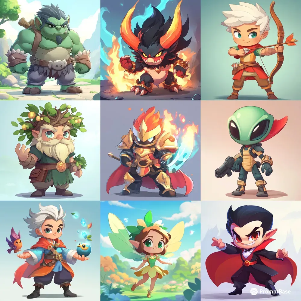 Dynamic Cartoon Game Characters Midjourney Prompt | PromptBase