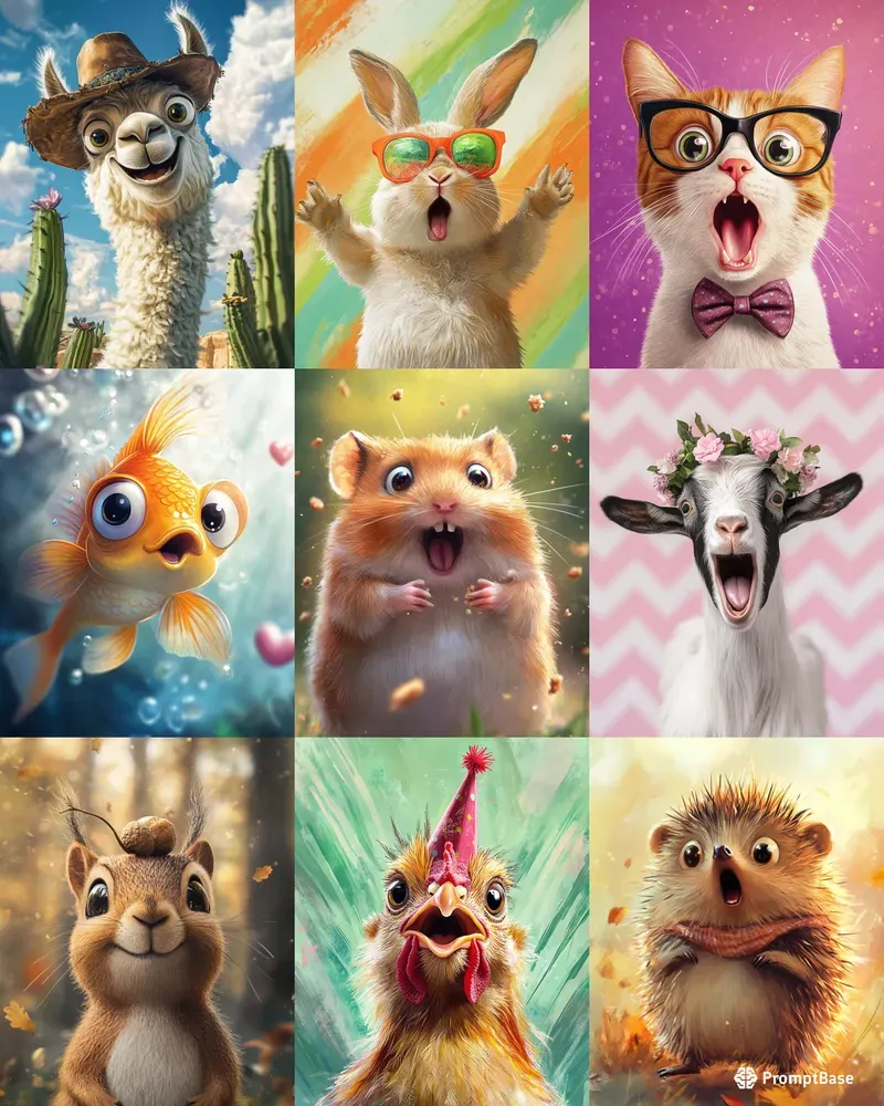 Hilarious Animal Expressions Art Midjourney Prompt | PromptBase