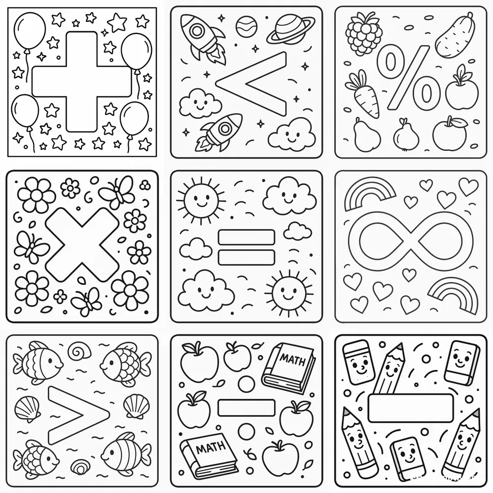 Educational Math Symbols Coloring Pages ChatGPT Image Prompt | PromptBase