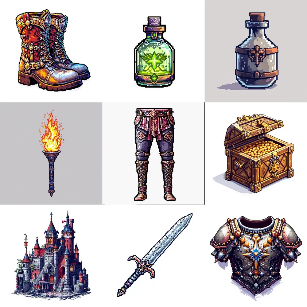 Pixel Art Style 8 Bit RPG Fantasy Icons FLUX Prompt | PromptBase