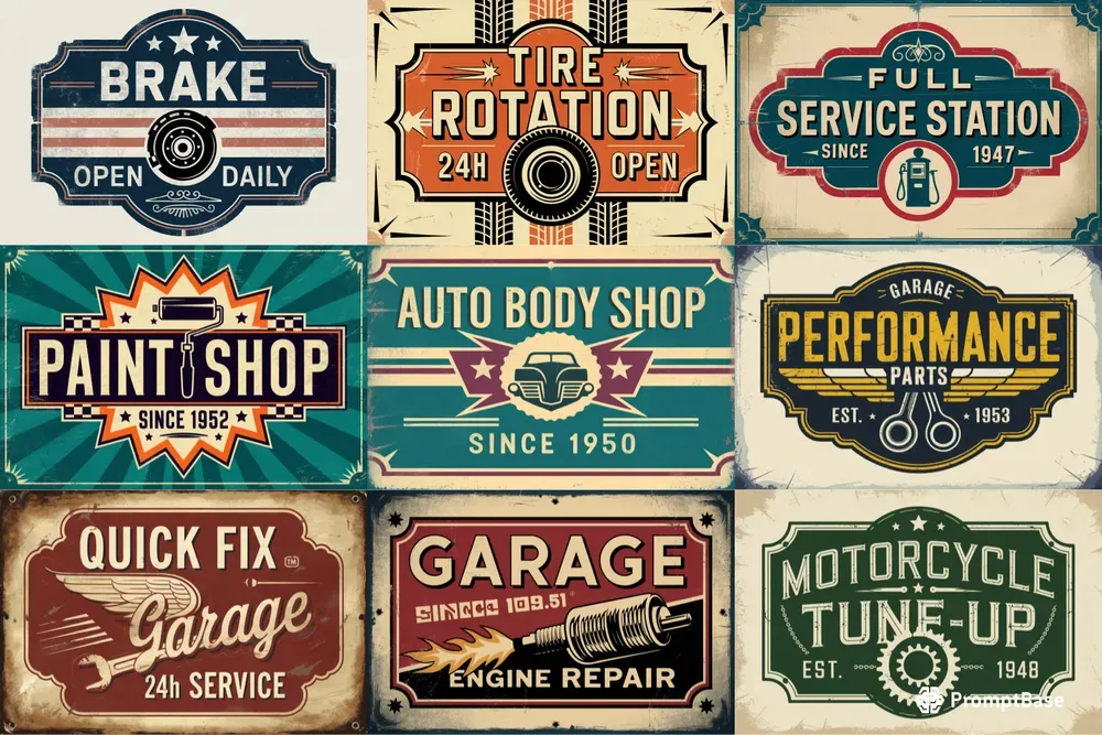 1950s Retro Garage Sign Packs Ideogram Prompt | PromptBase