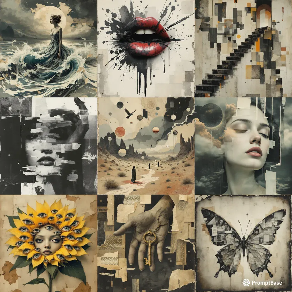 Textured Surrealist Collages FLUX Prompt | PromptBase